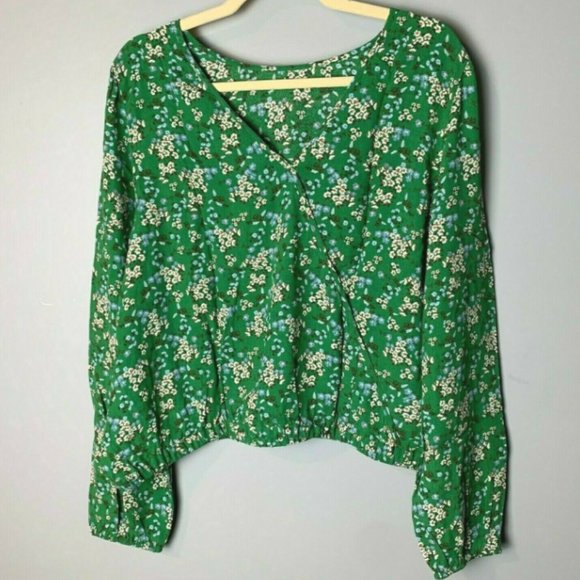 LOFT | Tops | Loft New Cropped Top Wrap Back Green Floral Xl | Poshmark